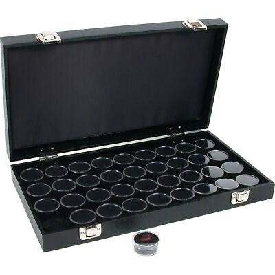 36 Gem Jars Black Display Tray Gemstone Travel Case | eBay