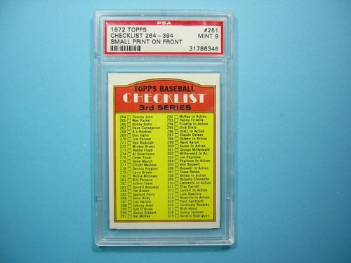 1972 TOPPS MLB BASEBALL CARD #251 THIRD CHECKLIST PSA 9 MINT SMALL ...