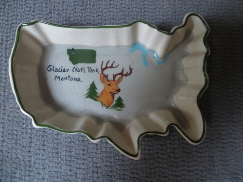 OLD US SHAPED ANNIE LAURA ASHTRAY/SOUVENIR DISH-GLACIER NATL PARK ...
