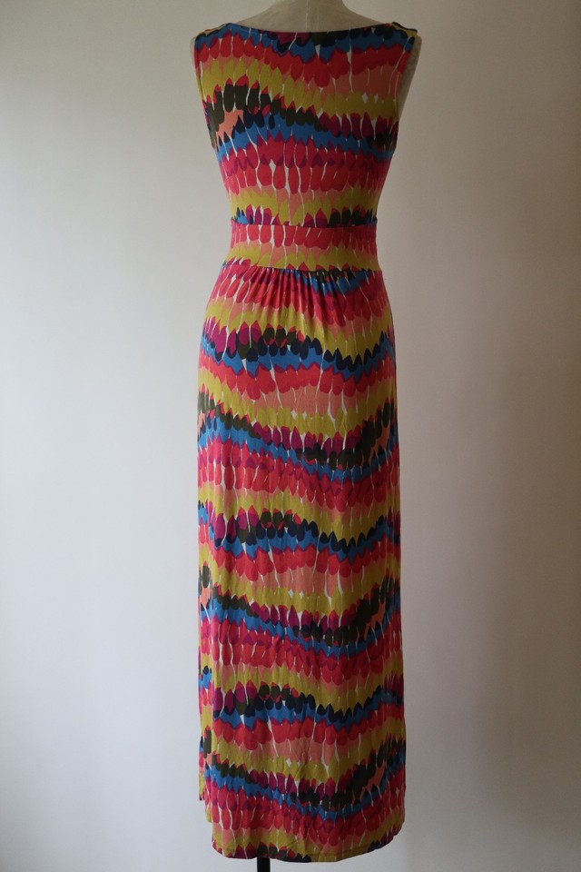 Boden Pink Blue Rainbow Stretchy Jersey Knit Sleeveless Long Maxi Dress ...