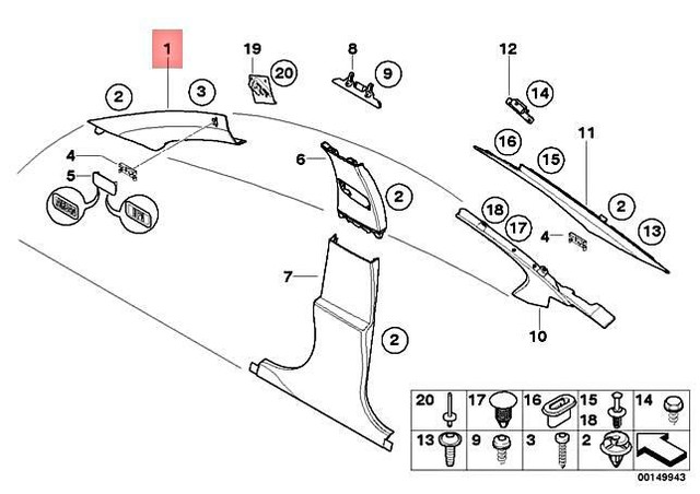 Genuine BMW 550i Interior Winshield Pillar Trim Right Column a Cover ...