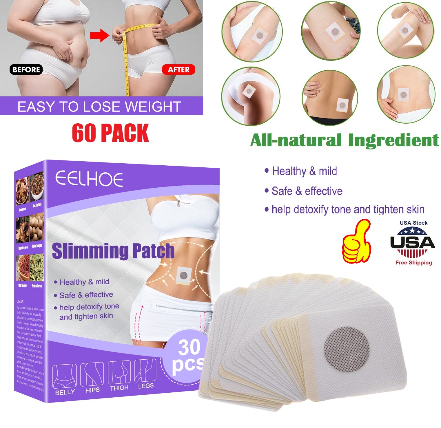 90PCS Slim Patch For Weight Loss Belly Slimming Diets Pads Detox Burn ...