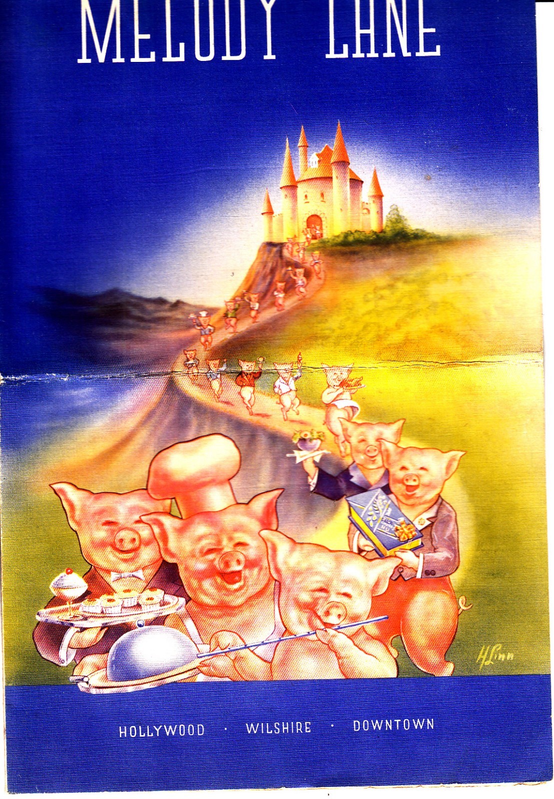 Melody Lane Old Menu Pigs Art Front Cover Hollywood Wilshire Downtown ...
