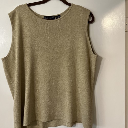 Vtg Laura Scott Plus Woman Gold Metallic Sleeveless Tank Top Shell Sz ...