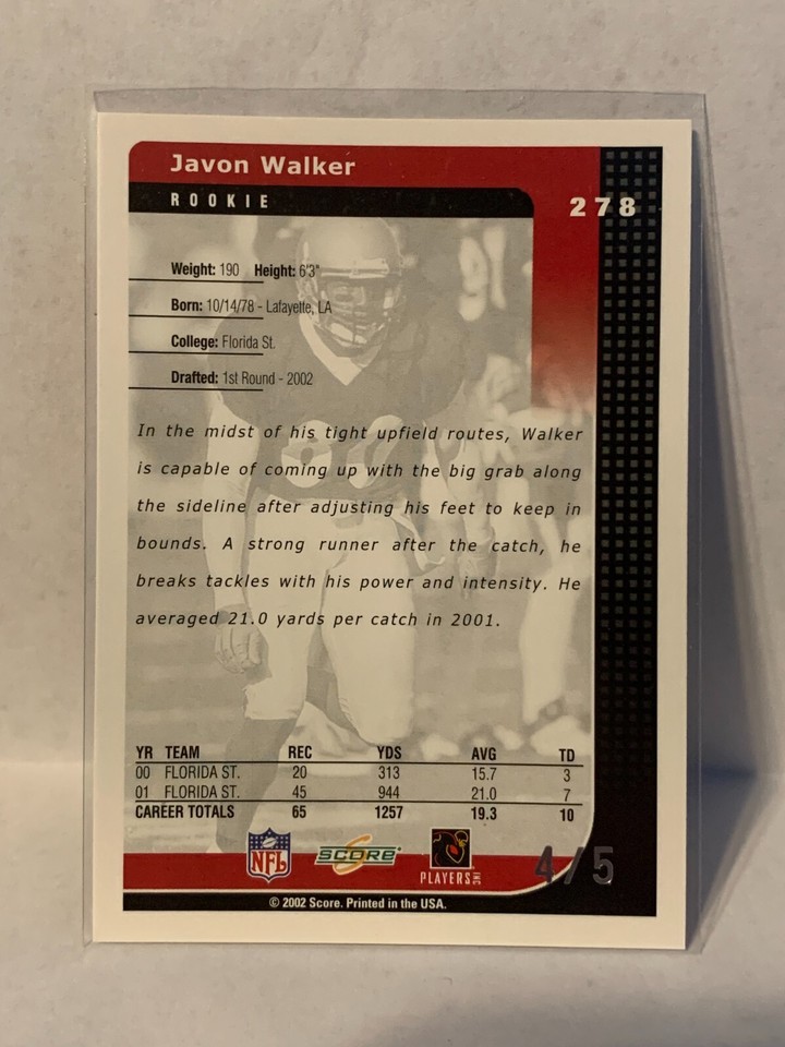 2002 Score "National 2002) embossed #'d/5 - JAVON WALKER RC | eBay