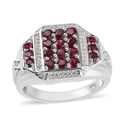 Natural Rhodolite Garnet with 14K White Gold Plated Silver Ring for Men ...