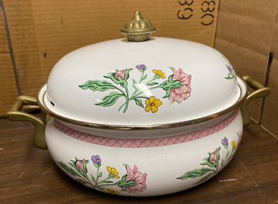 Vintage ASTA Enamel Cookware Pot 10” Diameter Floral Pattern with Lid ...