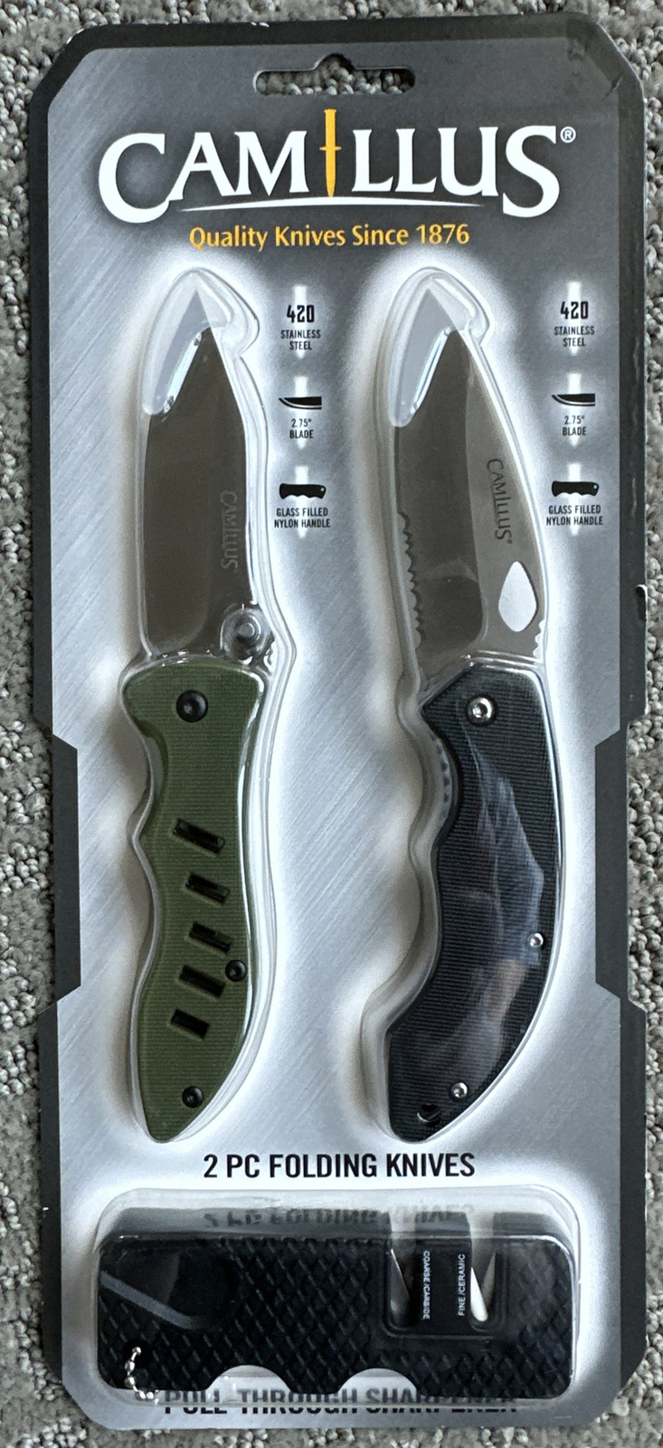 Camillus+Folding+Knife+Set+with+Sharpener+-+3+Piece+Model+No.+19498 for ...