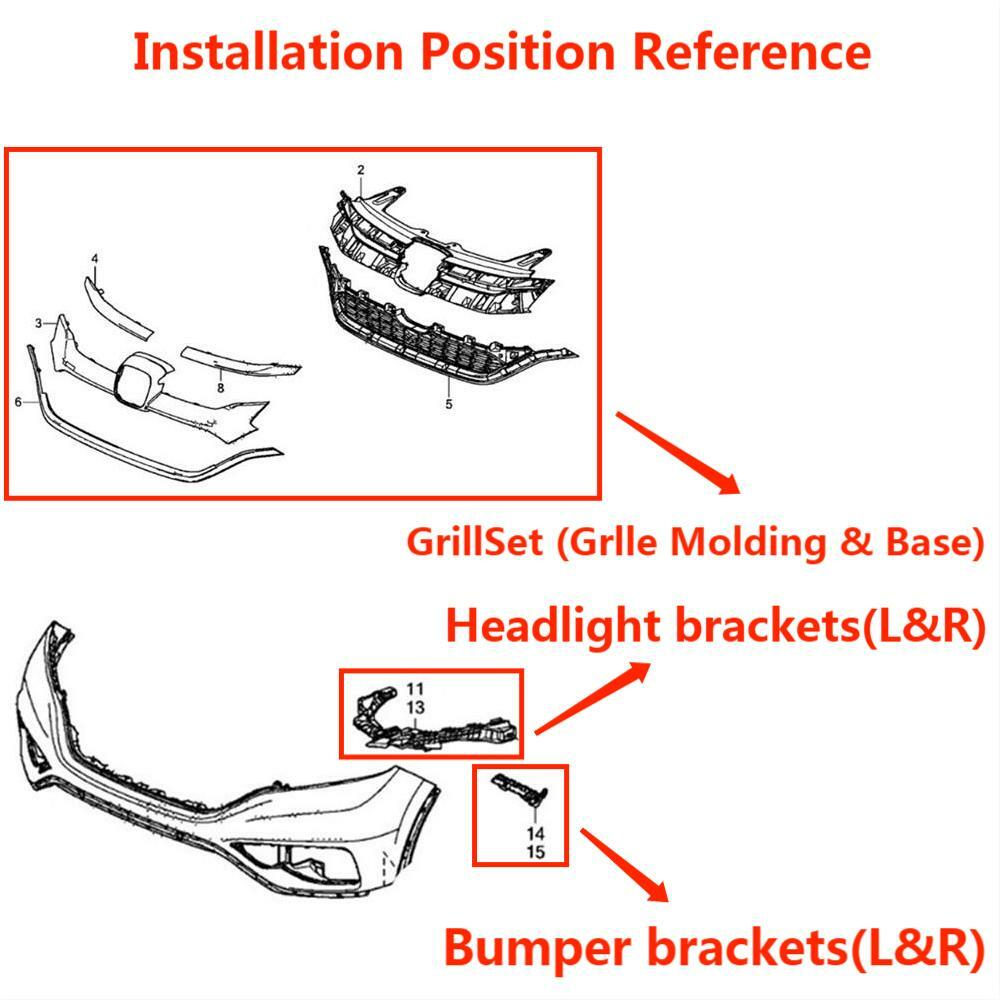 4PC Bumper Headlight Brackets + Front Chrome Grille For 2015 2016 Honda ...
