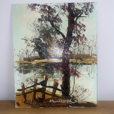 Important Artist Morris Katz Original Landscape River in the woods 16 x ...