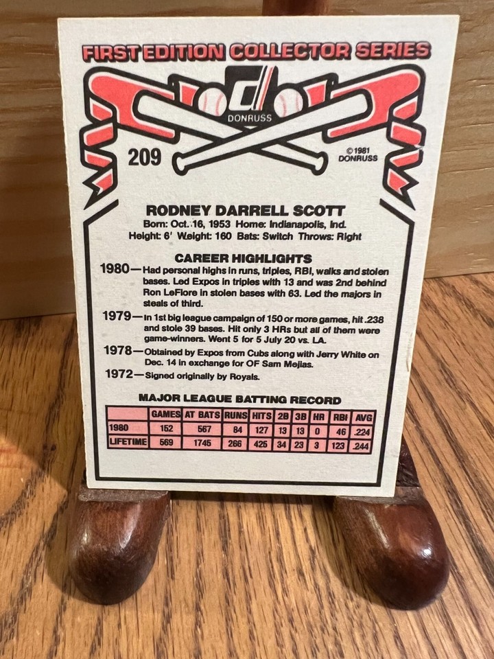 1981 Donruss Rodney Scott Montreal Expos Card #209 | eBay