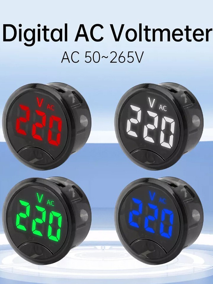 Car Voltmeter AC50~265V LED Digital Display Round Two Wire panel ...