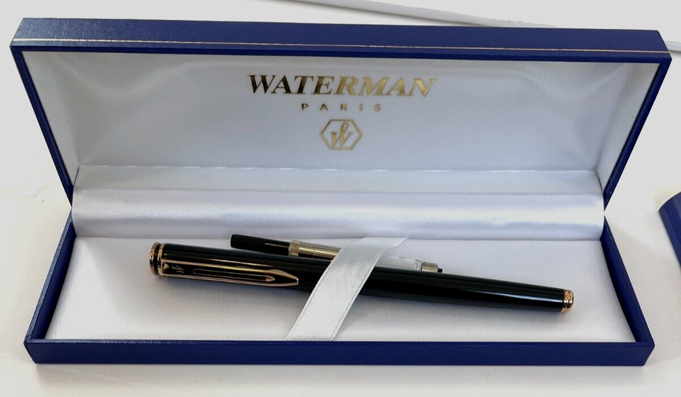 MIB Never Used Waterman Maestro Fountain Pen Black Lacquer and Gold F ...
