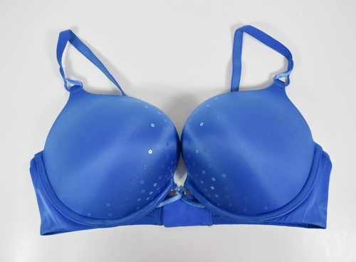 Victoria Secret Miraculous Plunge Bombshell Blue Sequin Padded Bra Sz ...