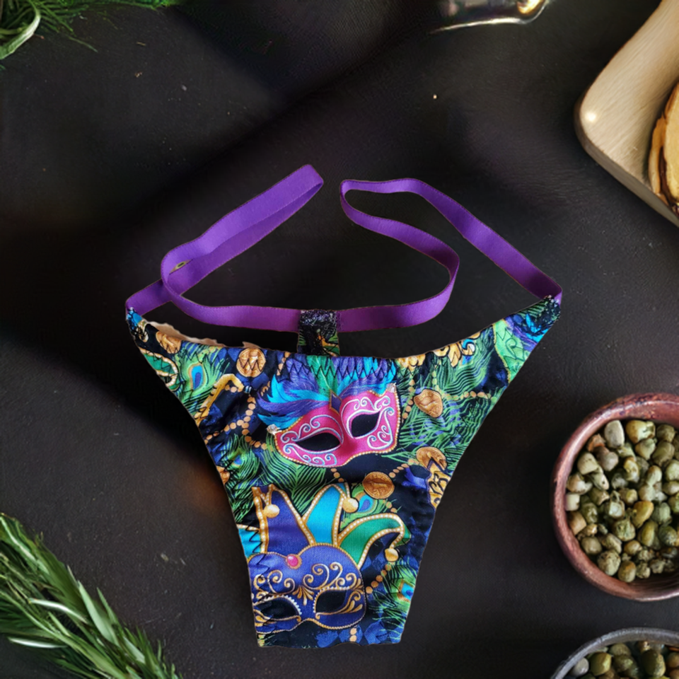 Mardi Gras Top & Thong, Masquerade Mask Print, Exotic Dancer | eBay