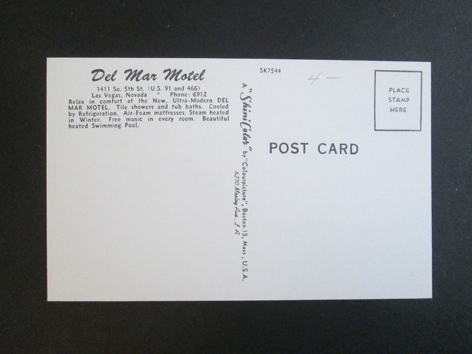 Del Mar Motel Las Vegas NV Unposted Chrome Postcard | eBay