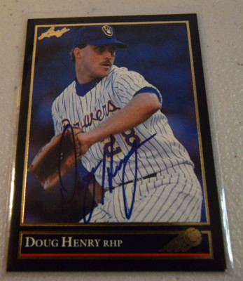 Doug Henry signed 1992 Leaf baseball card autograph Milwaukee Brewers ...