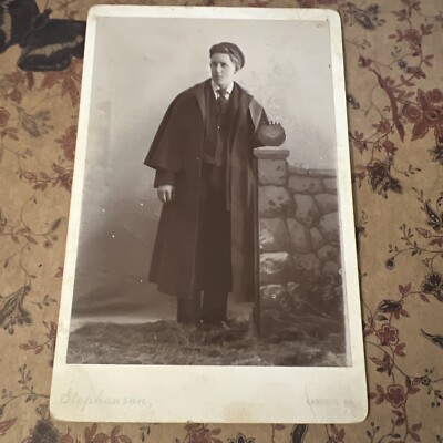 Vtg cdv Boy w fancy trench coat & hat by Stephenson of Cameron, MO | eBay