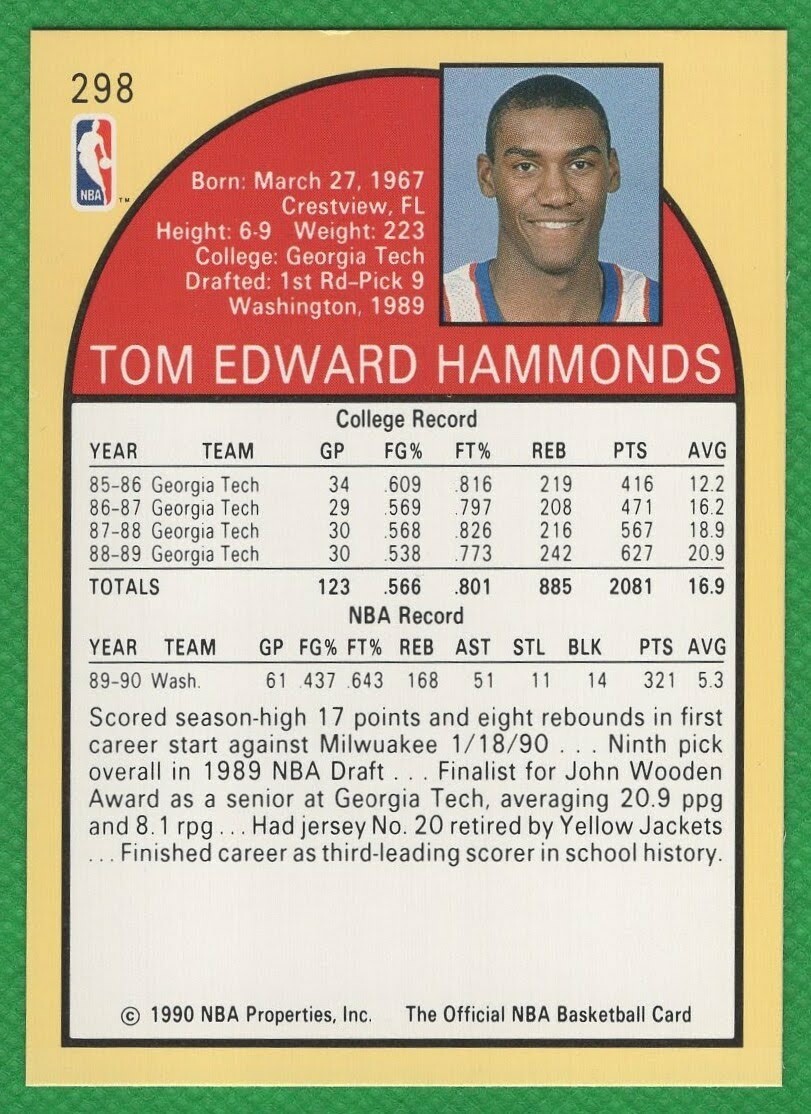 1990-91 NBA Hoops - Rookie Logo #298 Tom Hammonds (RC) for sale online ...