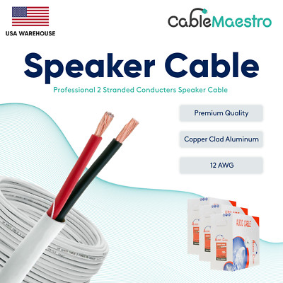 12AWG Speaker Cable In Wall Wire Audio CL2 12/2 Gauge 100-500ft 2 ...