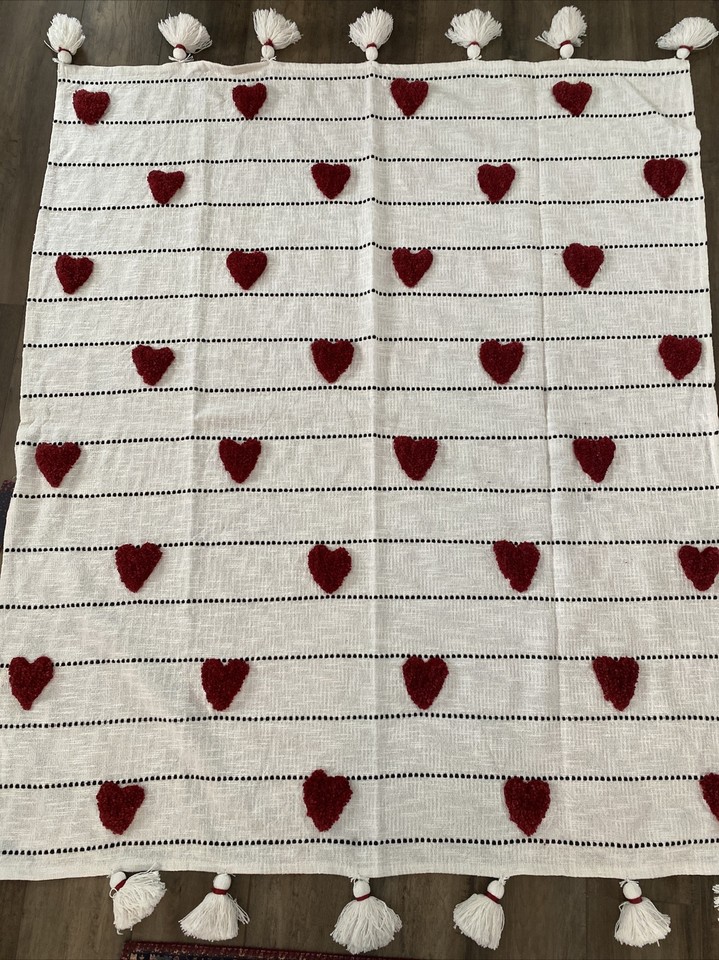 Rachel Roy 50"x60" Gorgeous Cream Thick Tasseled Plush Heart Decor ...