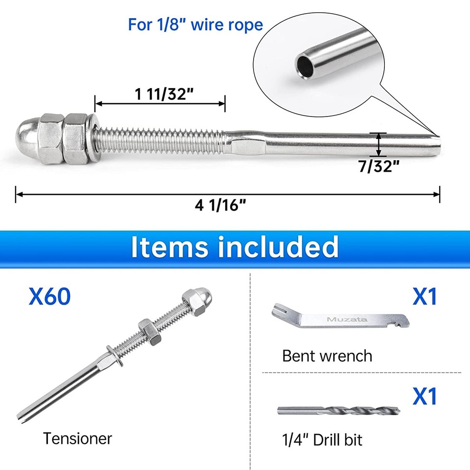 1/8 Cable Railing Swage Threaded Stud Tension Fitting Terminal Wood ...