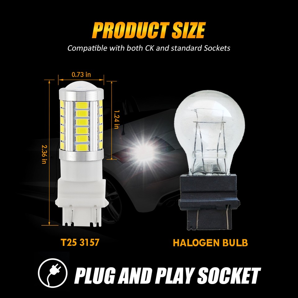 2X AUXBEAM 3157 3156 LED Reverse Tail Brake Turn Signal Light Bulbs ...