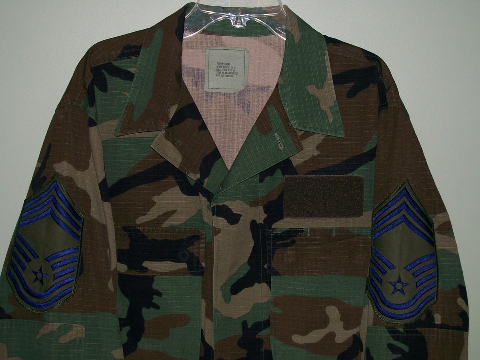 Vtg '89 USAF Chief Master Sergeant Hot Weather Woodland Camo Coat sz ...