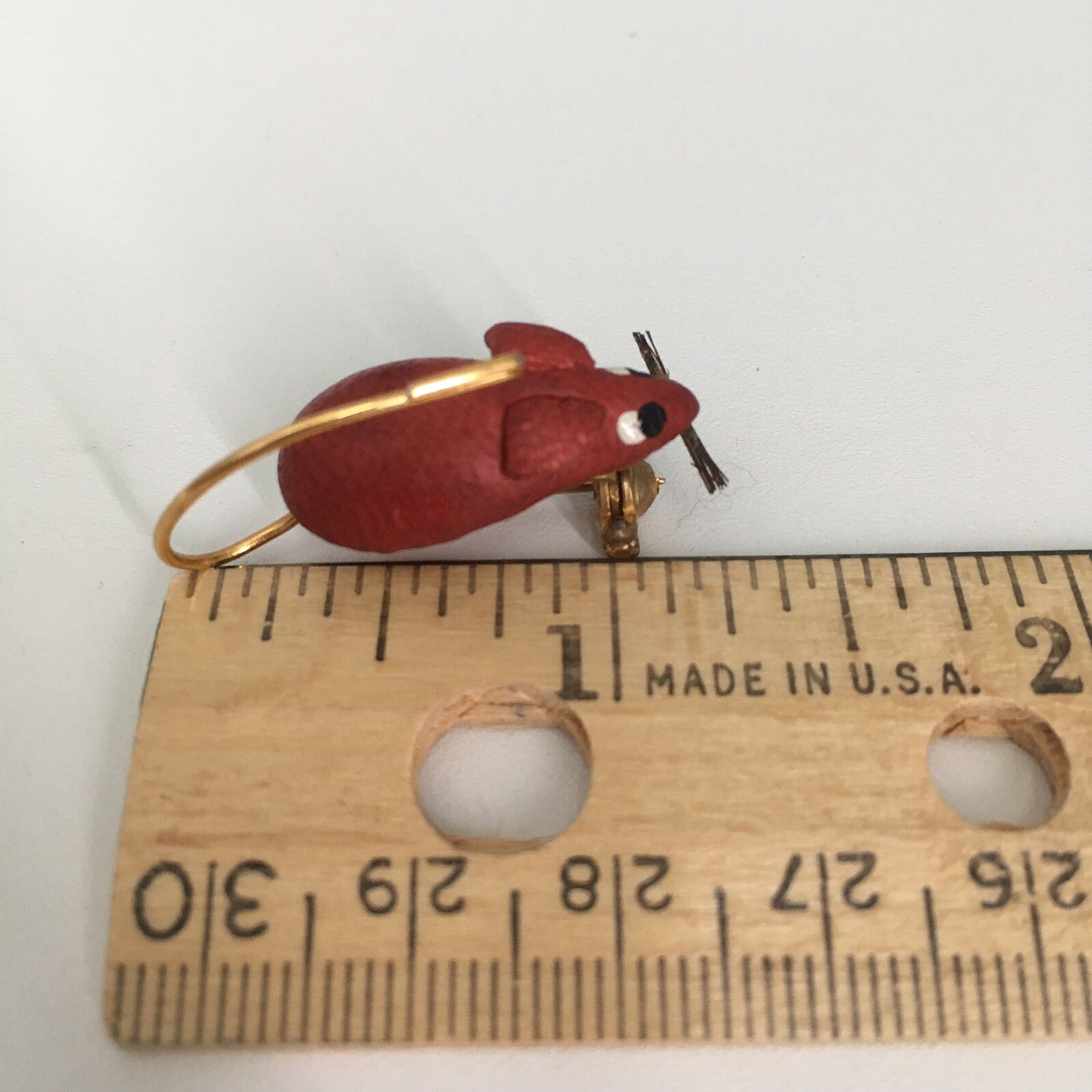 Vintage BRAZIL Mouse Pin Brooch Genuine Red Leather w/ Gold Plated Tail ...