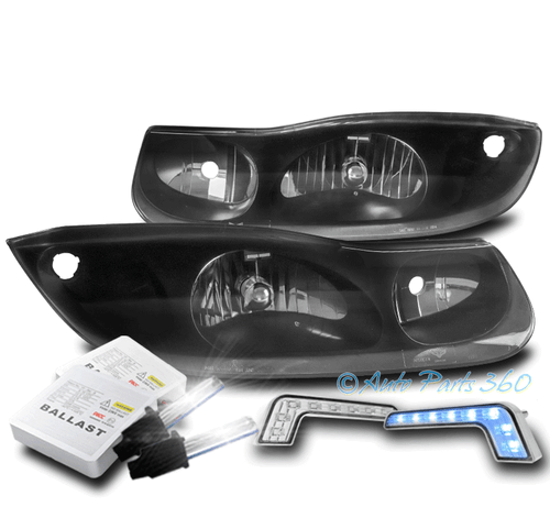 FOR 01-02 SATURN SC SERIES SC1 SC2 BLACK HEADLIGHTS W/BLUE LED DRL ...