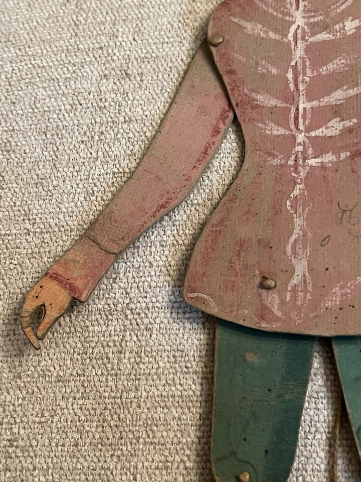 Antique Hand-Painted Folk Art Articulated Paper Doll Jumping Jack Ca ...