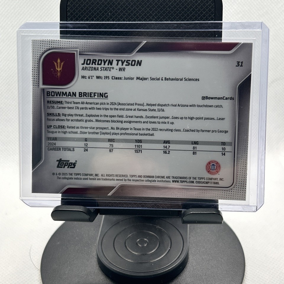 2025 Bowman University Chrome Jordyn Tyson Blue Diamond Refractor /150 ...