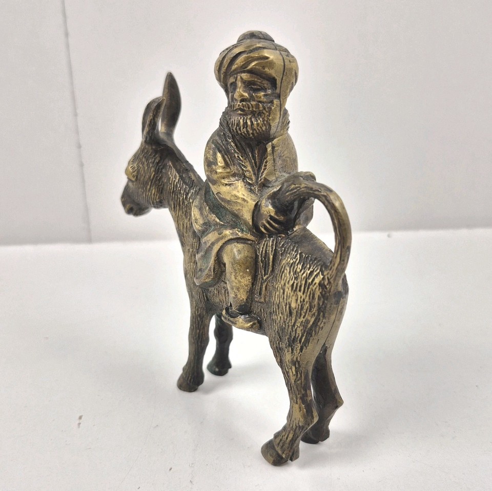 Vtg Nasreddin Hodja Brass Statue Figurine Riding Donkey A$$ Backwards ...