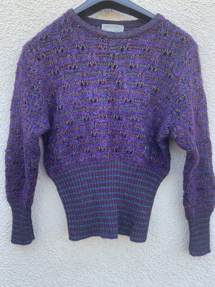TRUE VINTAGE 80s JAEGER PURPLE ANGORA WOOL METALLIC STRIPE KNIT JUMPER ...