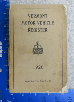 Vermont Vt License Plate Registration Book Motor Vehicle Car 1920 ...