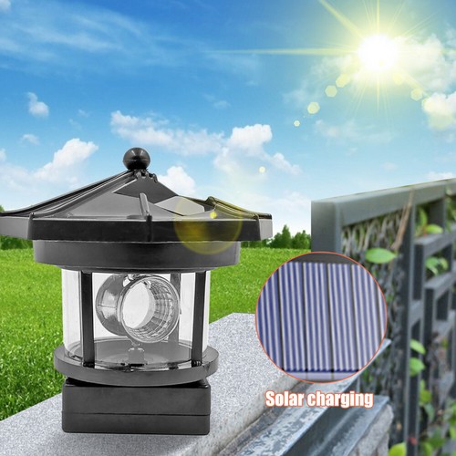 LARGE SOLAR POWERED LIGHTHOUSE ROTATING LED BULB GARDEN ORNAMENT PATIO ...