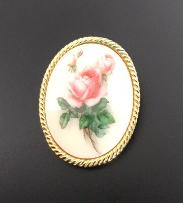 Vintage Crown Trifari Pink Rose Brooch Pin Gold Tone. #334 | eBay