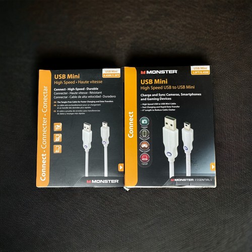 2 X Monster High Speed USB To USB Mini Cables .45m 1.5ft Charger Data ...