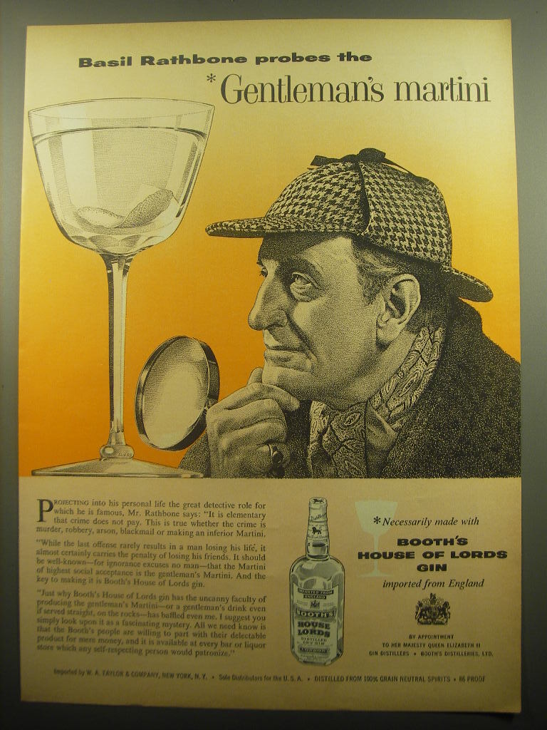 1959 Booth's House of Lords Gin Ad - Basil Rathbone probes | eBay
