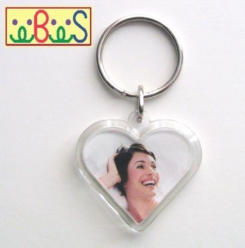 3x Blank Heart Shape Acrylic Keyrings 31mm Photo Size (key ring plastic ...