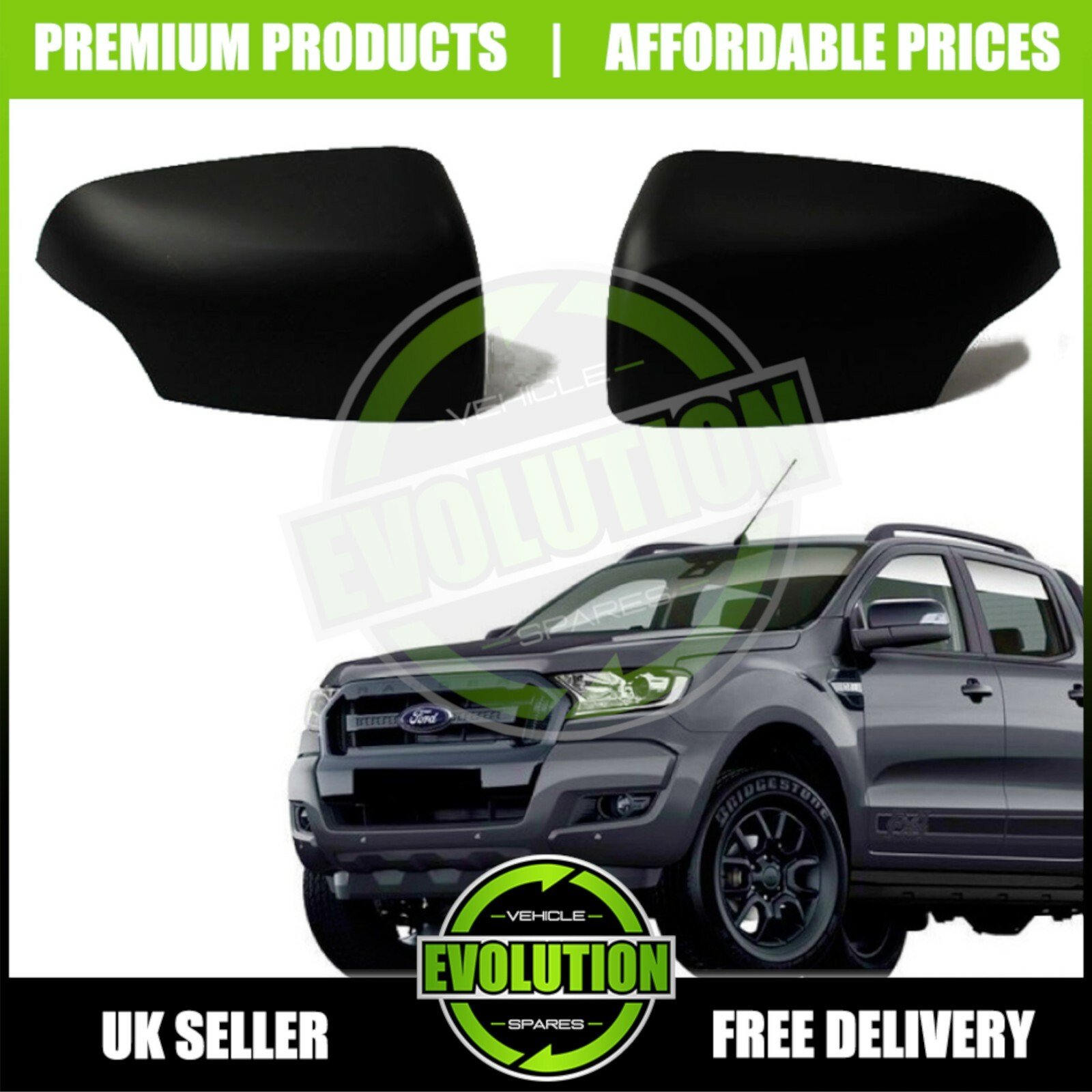 FITS Ford Ranger T6 T7 T8 2012+ MATTE BLACK WING SIDE DOOR MIRROR COVER ...