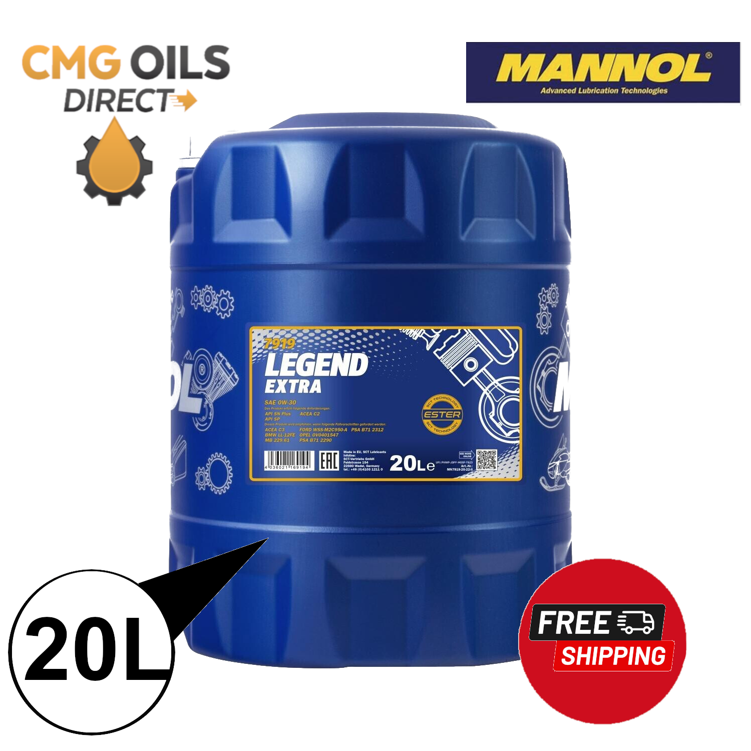 MANNOL 7919 0w30 FULLY SYNTHETIC ENGINE OIL C2/C3 WSS-M2C950-A , MB229 ...