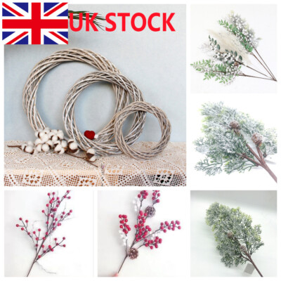 Natural Dried Rattan Wreath Garland Christmas Artificial Pine Red Berry ...
