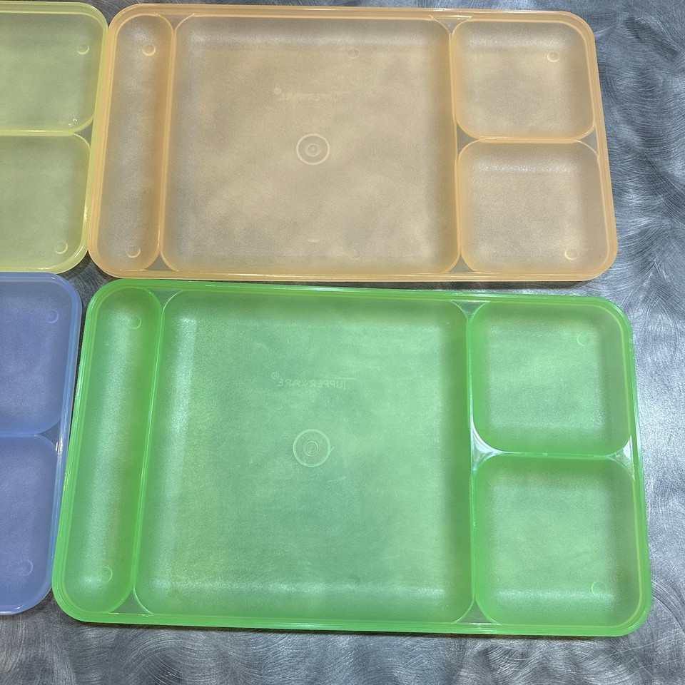 Vintage Tupperware 1535-1 Divided Plate Trays 4 Set-15"x9" LOT 4 Multi ...