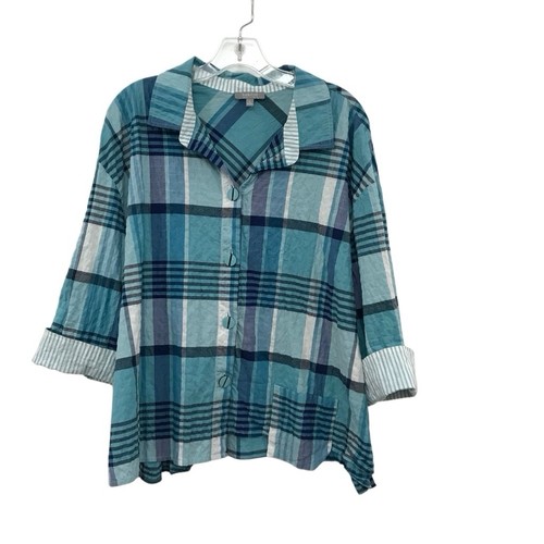 Habitat Clothing XLarge Button Up Shirt Coastal Plaid Blue Front Pocket ...