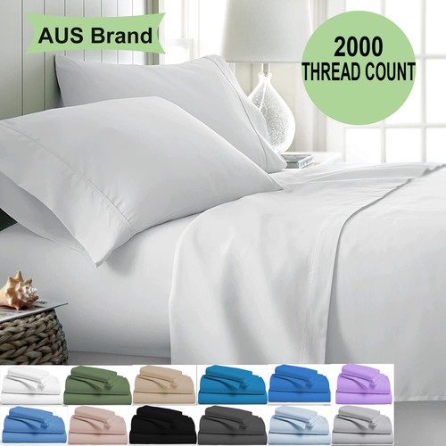 2200TC 4PCS Bed Sheet Set Single/KS/Double/Queen/King Flat Fitted ...