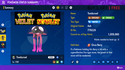 TOEDSCRUEL SHINY 6IV BATTLE READY - Pokemon Scarlet And Violet | eBay