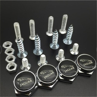 For Jaguar 4PCS Metal Car Anti-Theft License Plate Frame Screws Caps ...