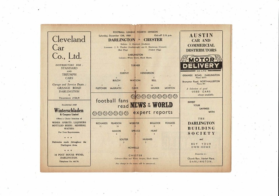 1958/59 Darlington v Chester Football Programme | eBay UK