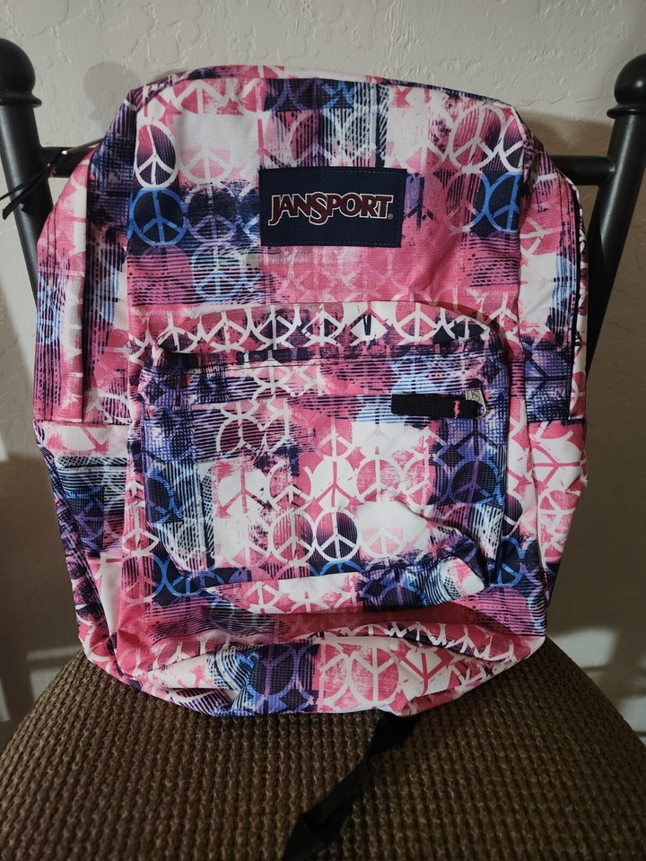 JANSPORT - Superbreak - Pink Peace Pop Peace Signs Large BACKPACK | eBay